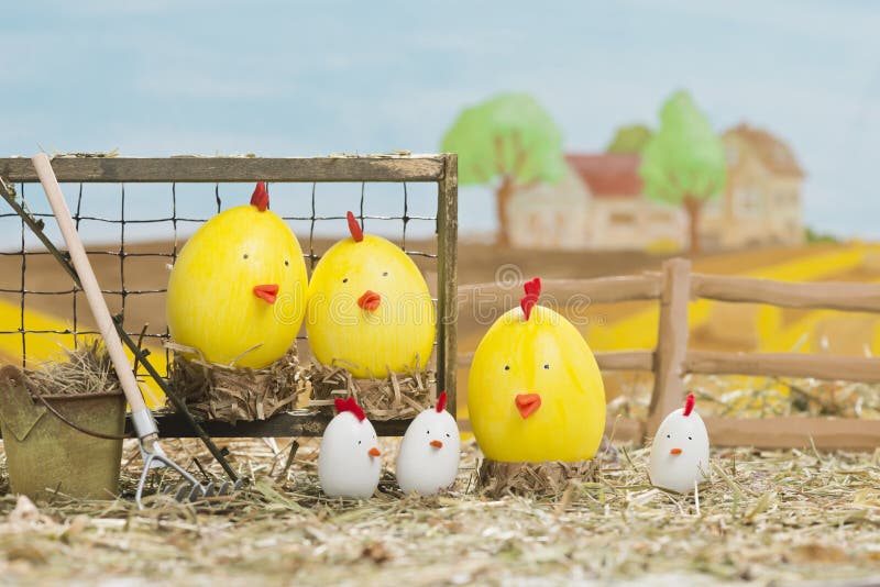 Happy Easter Egg Chickens on a Farm Stock Image - Image of rooster ...