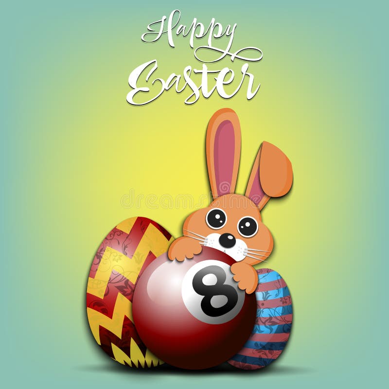 Happy Easter. Easter Eggs, Rabbit and Billiard Ball Stock Vector ...