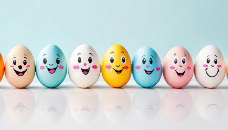 Happy Easter Eggs with Smiling Faces and Copy Space Stock Illustration ...
