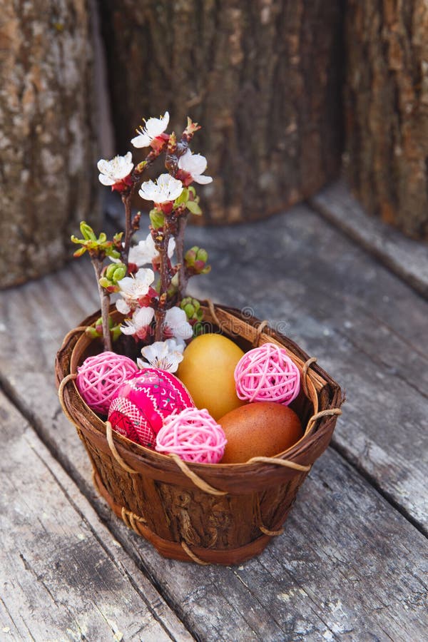 Happy Easter with Eggs and Spring Flowers Stock Image - Image of ...