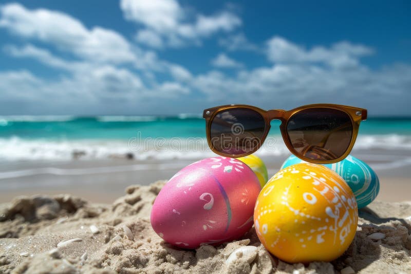 Happy Easter Eggs with Sunglasses on Ocean, Easter Travel, April ...