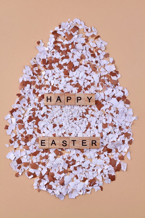 Happy Easter and Eggshells. Collection of Eggshell Pieces. Stock Photo ...