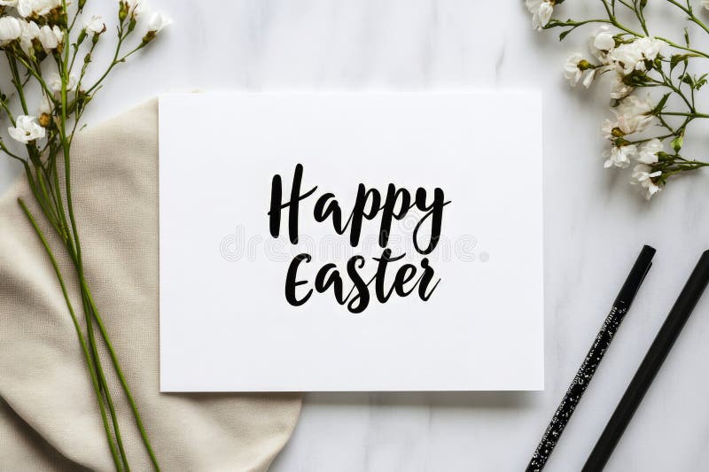 Happy Easter Elegant Greeting Card with Floral Elements Stock Photo ...