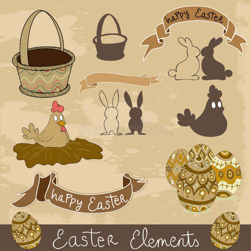 Set of Isolated Happy Easter Design Elements Stock Vector ...