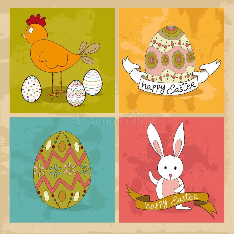 Happy Easter! Retro Design Elements. Vector Set. Stock Vector - Illustration of collection ...