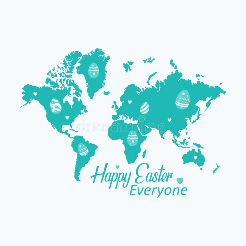 Happy Easter Everyone Greeting with World Map Background Stock Vector ...