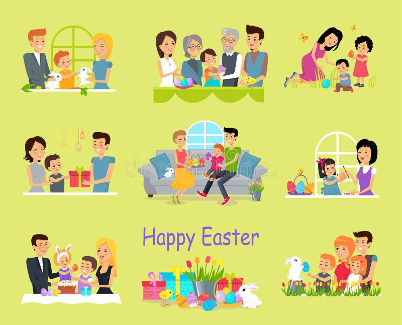 Easter Family Night Scene with Easter Egg Stock Vector - Illustration ...