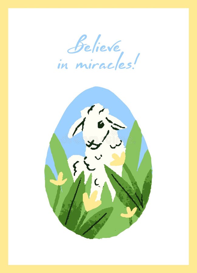 Happy Easter Festive Postcard Design. Shape of Egg with Cute Painted ...