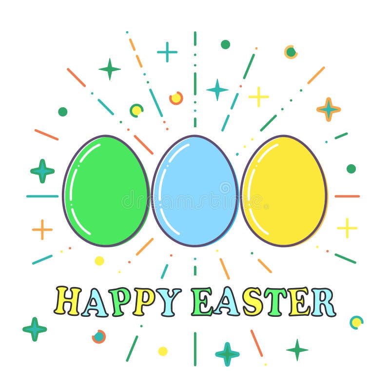Happy Easter, Flat Blue, Green and Yellow Easter Eggs Vector Stock ...