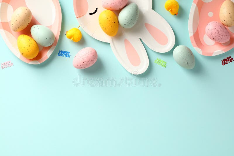 Happy Easter Flat Lay Composition. Frame Border Made of Colorful Easter ...