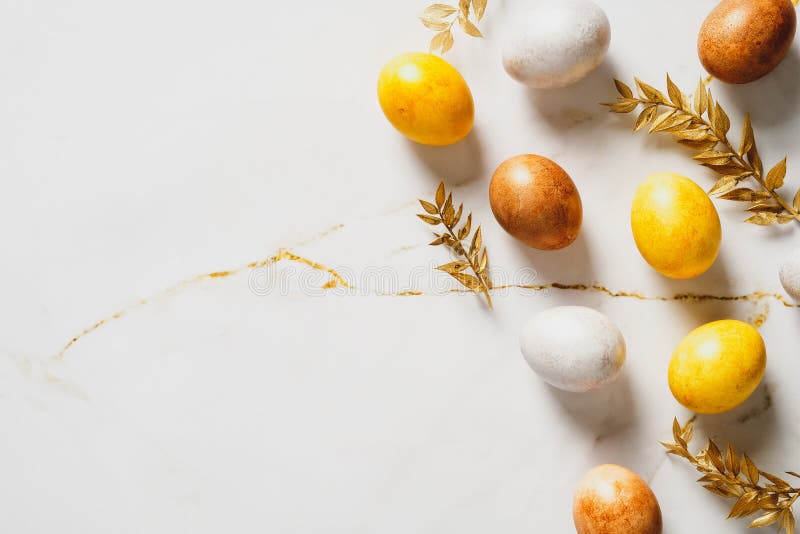 Happy Easter Flat Lay Composition with Luxury Decorated Easter Egg and ...