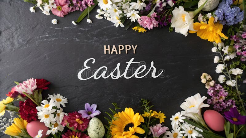 Happy Easter Floral Arrangement on Dark Background Stock Illustration ...
