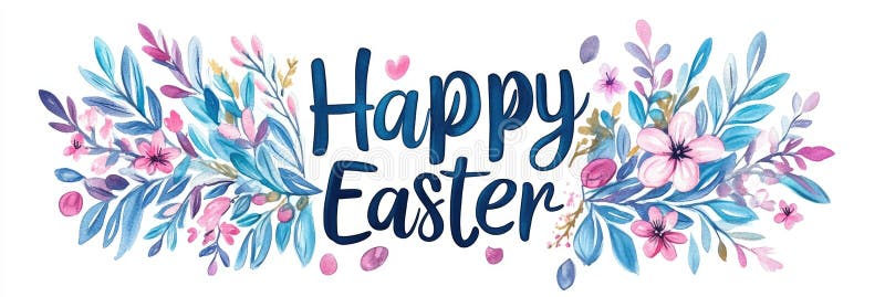 Happy Easter Floral Design with Blue and Pink Flowers. Happy Easter ...