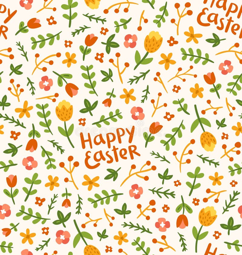 Happy Easter Flower Pattern Stock Vector - Illustration of elegant ...
