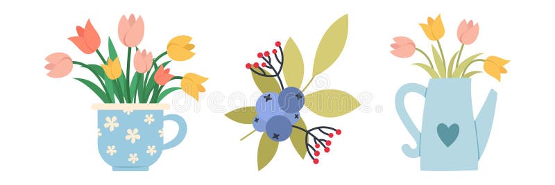Happy Easter Flowers Flat Cartoon Stock Illustration - Illustration of ...