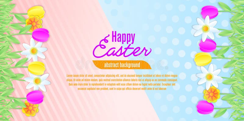 Happy Easter with Flowers and Grass Spring Stock Vector - Illustration ...