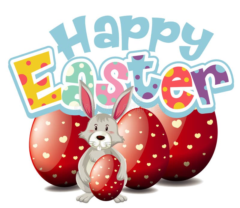 Happy Easter Font Design with Easter Bunny and Eggs Stock Vector ...