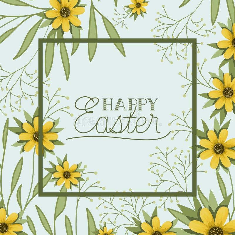 Happy Easter Frame with Handmade Font and Flowers Stock Vector ...