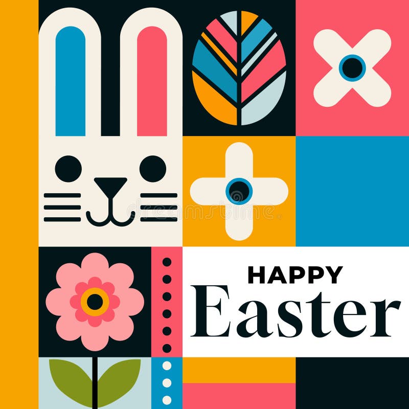 Happy Easter Geometric Bunny and Egg Design. a Festive Design Celebrating the Holiday with ...