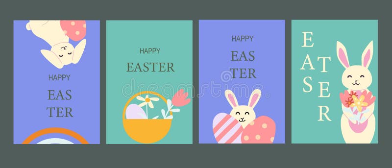 Happy Easter Geometry Design Set Featuring Bunnies and Floral Elements for Stock Vector ...