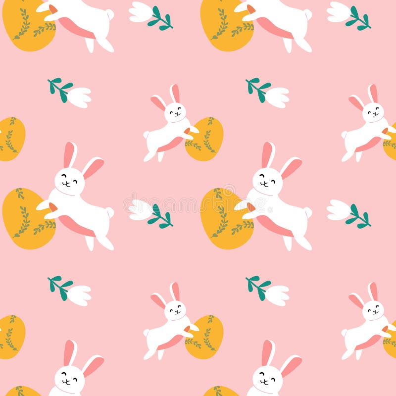 Happy Easter Geometry Pattern with Playful Bunnies and Floral Elements Stock Vector ...