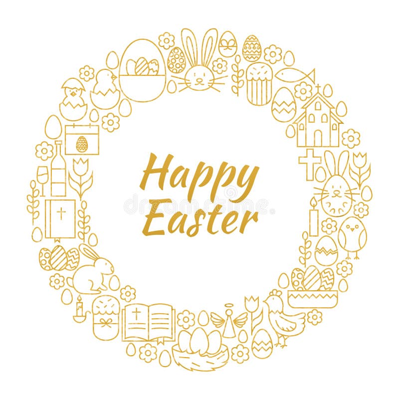 Happy Easter Spring Circle Icons Set with Long Shadow Stock Vector ...