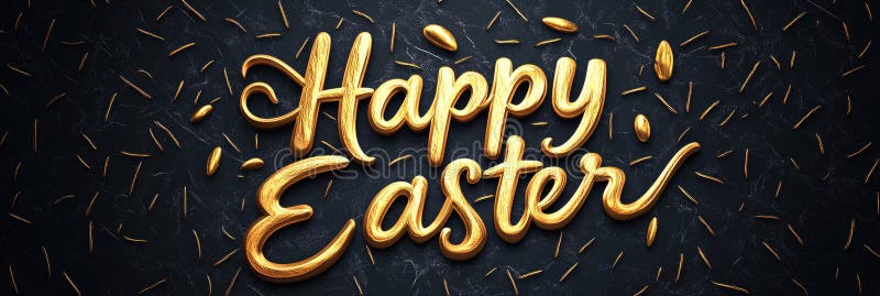 Happy Easter Gold Text on Dark Background with Decorative Elements ...