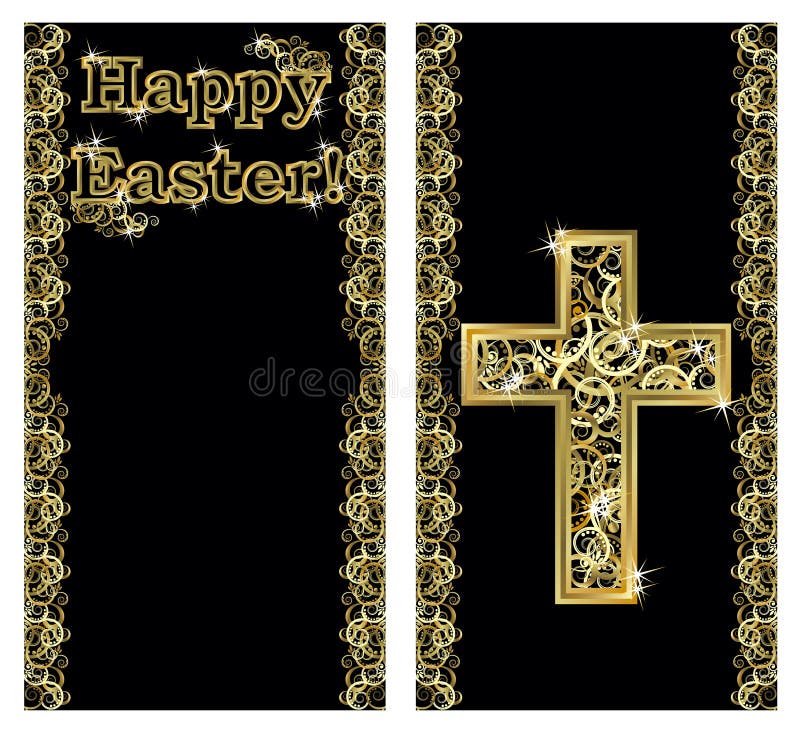 Happy Easter Golden Banners with Cross, Vector Stock Vector ...