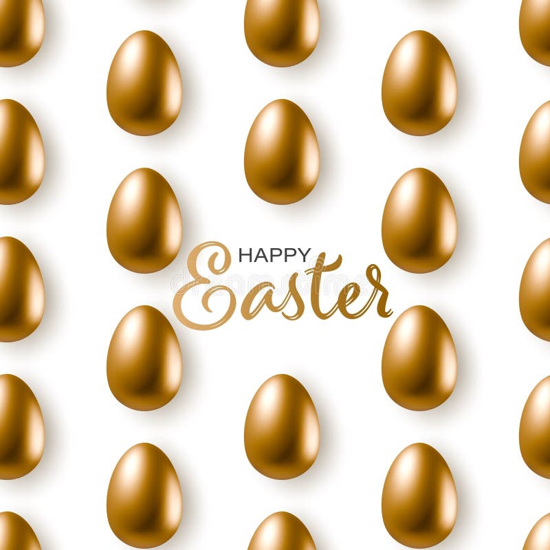 Happy Easter Golden Eggs Pattern Background. 3d Realistic Seamless Vector Gold Egg Isolated in ...
