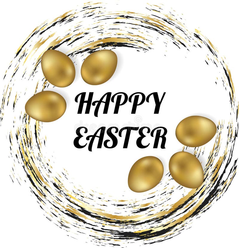 Happy Easter. Greating Postcard. Golden Eggs in a Nest. Vector Stock ...