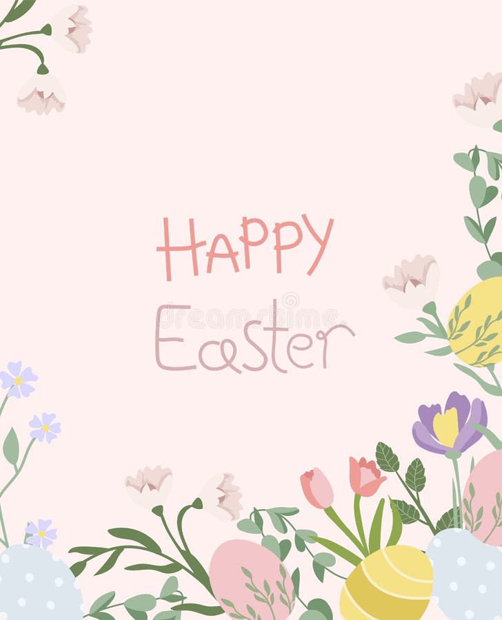 Happy Easter Greeting Card. Bright Compositions with Spring Flowers ...