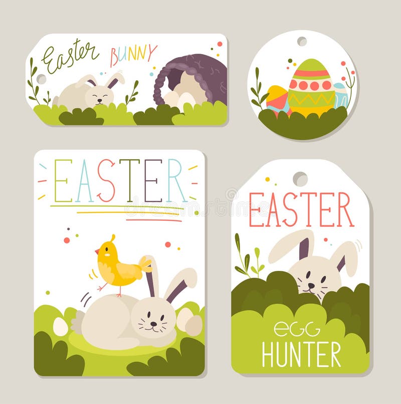 Happy Easter Greeting Card with Bunny and Chick Stock Vector ...