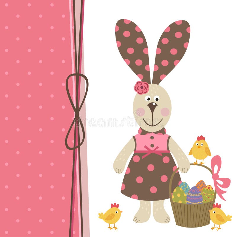 Happy Easter Greeting Card with Bunny Girl Stock Vector - Illustration ...