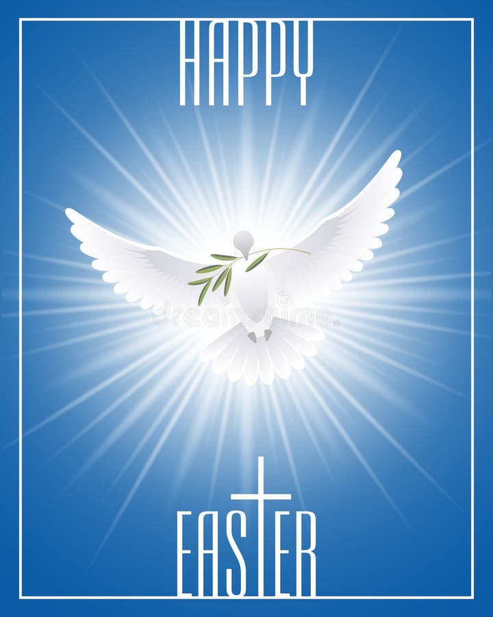 Happy Easter. Greeting Card with Cross, White Dove and Olive Branch ...