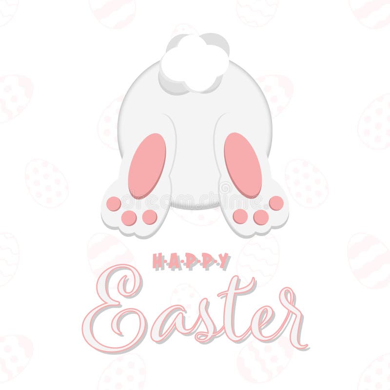 Happy Easter Greeting Card with Cute Easter Bunny from Back View and ...