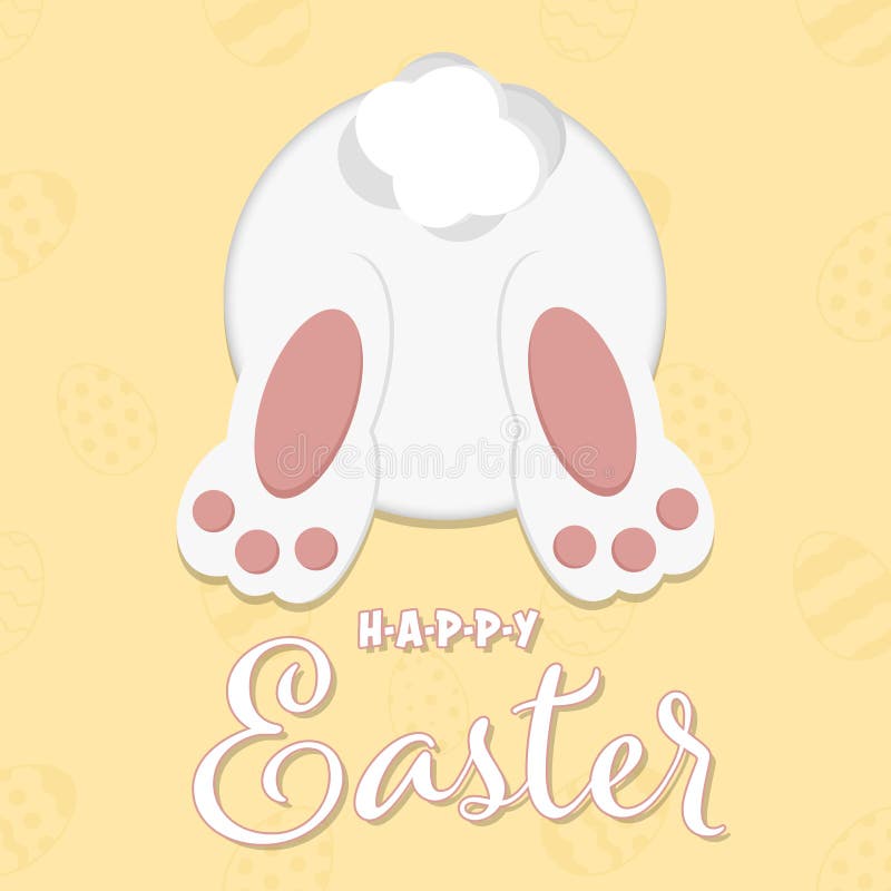 Happy Easter Greeting Card with Cute Easter Bunny from Back View and ...