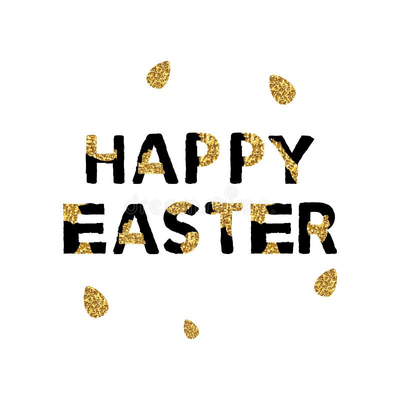 Happy Easter Greeting Card with Cute Bunny and Golden Glitter Texture ...