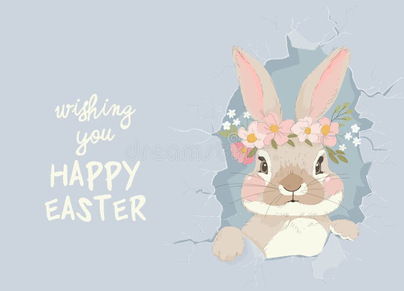 Happy Easter Greeting Card with Cute Bunny Stock Illustration ...