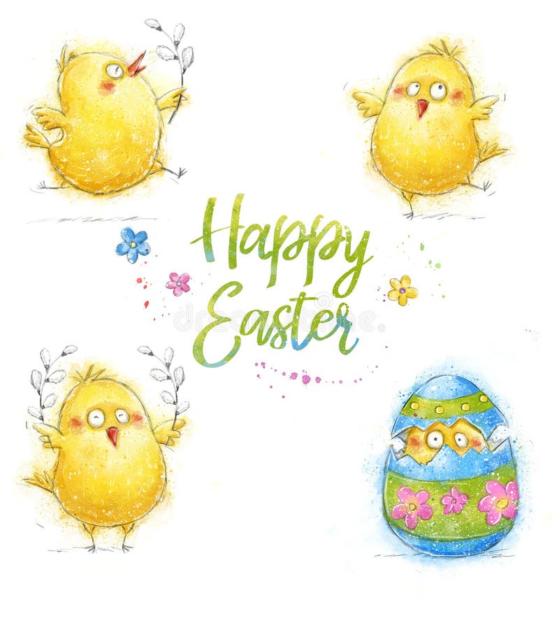 Happy Easter Greeting Card. Cute Chicken with Text in Stylish Colors ...