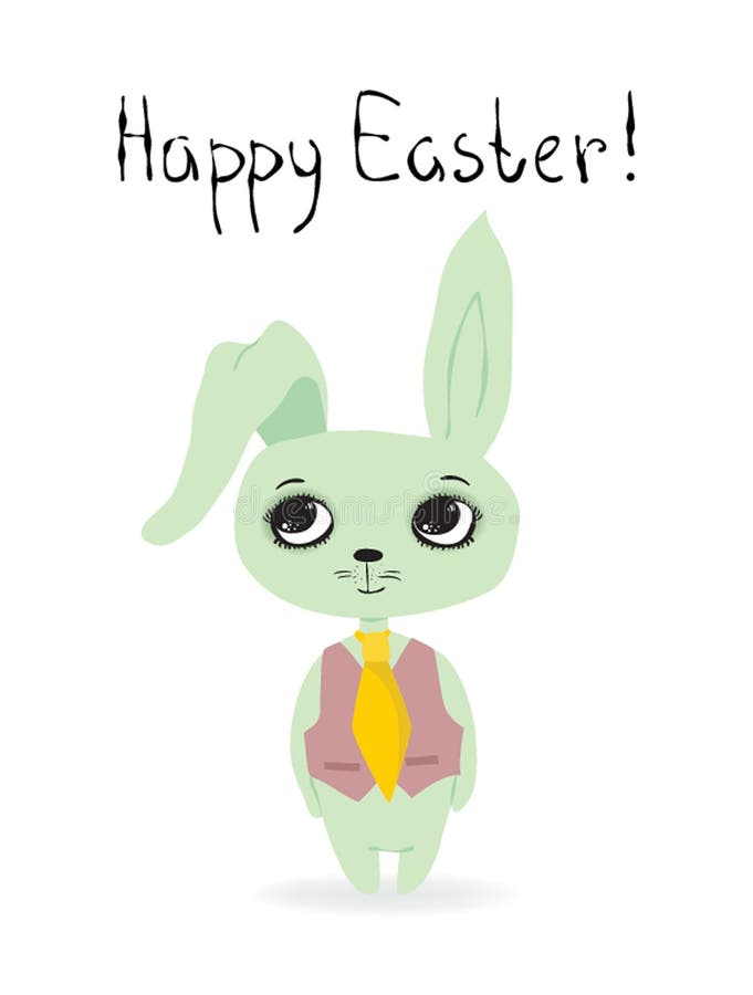 Happy Easter Greeting Card with Cute Rabbit. Vector Illustration Stock ...