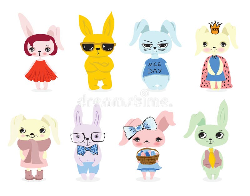 Happy Easter Greeting Card with Cute Rabbit. Vector Illustration Stock ...