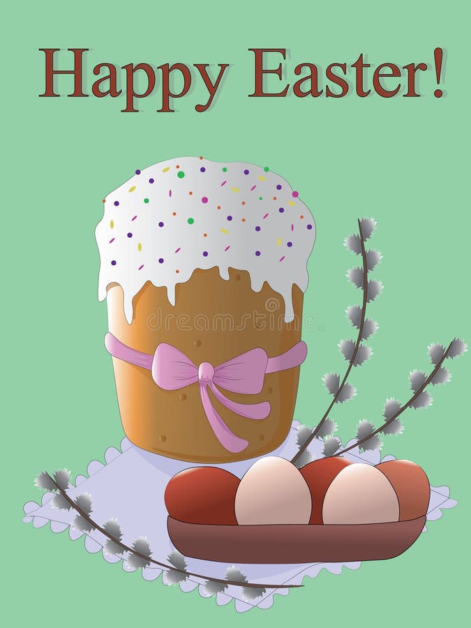 Happy Orthodox Easter Greeting Card with Easter Cake, Colored Eggs, and ...