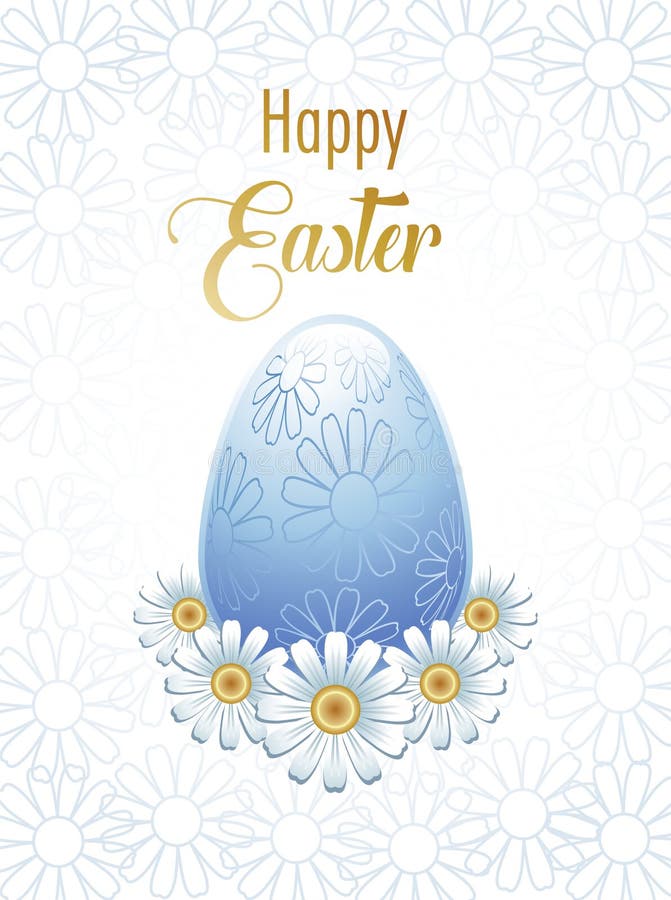 Happy Easter. Greeting Card with Easter Egg and Daisy Flowers Stock ...