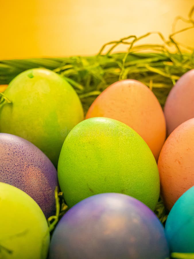 Happy Easter Greeting Card with Eggs, Bright Colors, Glossy Effects ...