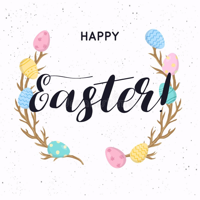 Happy Easter Greeting Card. Easter Eggs Composition with Wooden Branch ...