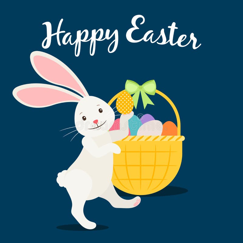 Happy Easter Greeting Card with Rabbit Stock Vector - Illustration of ...