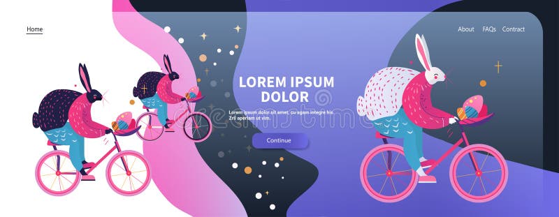 Happy Easter Greeting Card with Rabbits Riding on Bicycles Spring ...