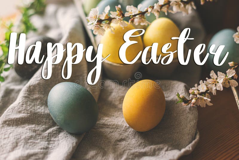 Happy Easter Greeting Card. Happy Easter Text and Easter Eggs on Rustic ...