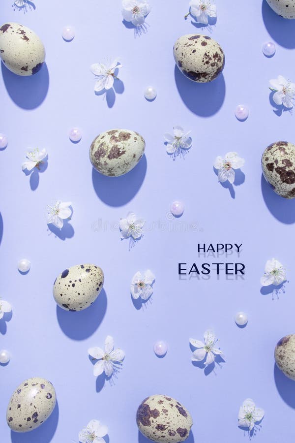 Happy Easter Greeting Card with Top View Composition Easter Eggs and ...