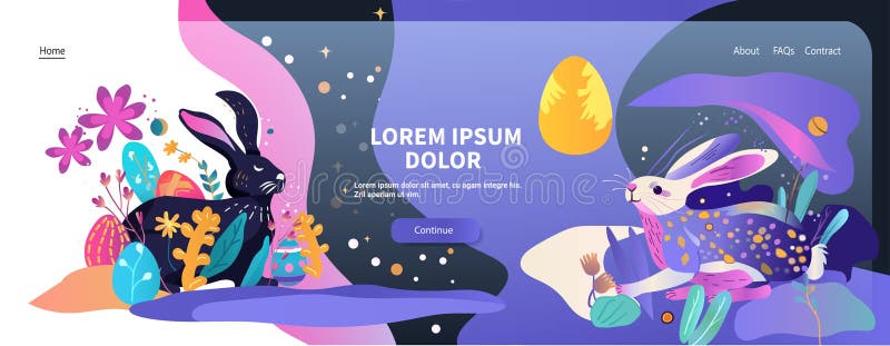 Happy Easter Greeting Card with Two Rabbits Spring Holiday Celebration ...